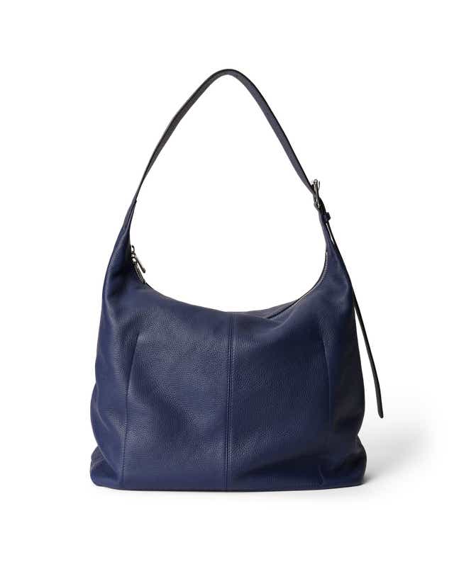 ECCO® Large Soft Pebbled Hobo Leather Shoulder Bag | Blue