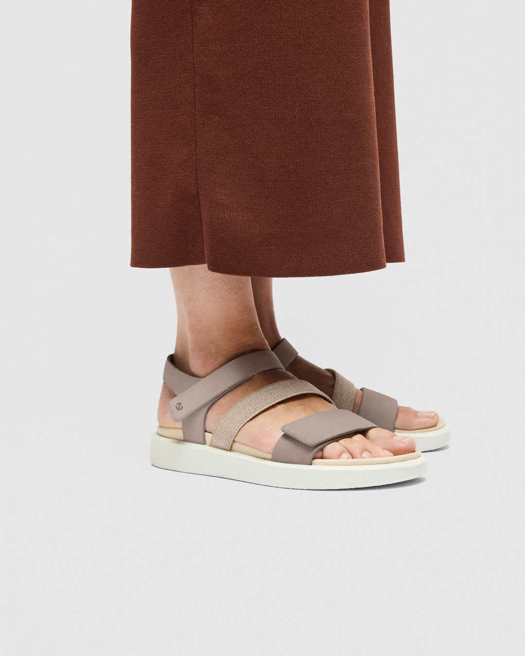 Women's ECCO® Flowt Leather Flat Sandal | Grey