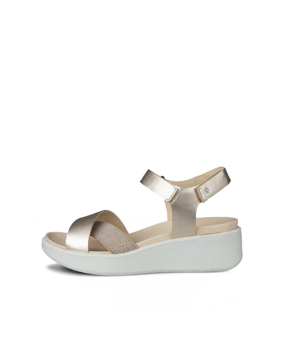 ECCO® Flowt Wedge LX sandaler i læder med kilehæl til damer | Guld